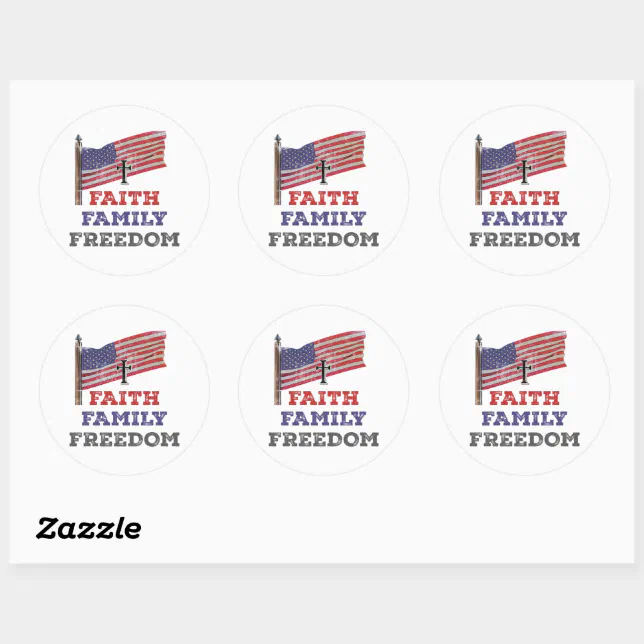 Faith Family Freedom Cross With Flag Classic Round Sticker | Zazzle