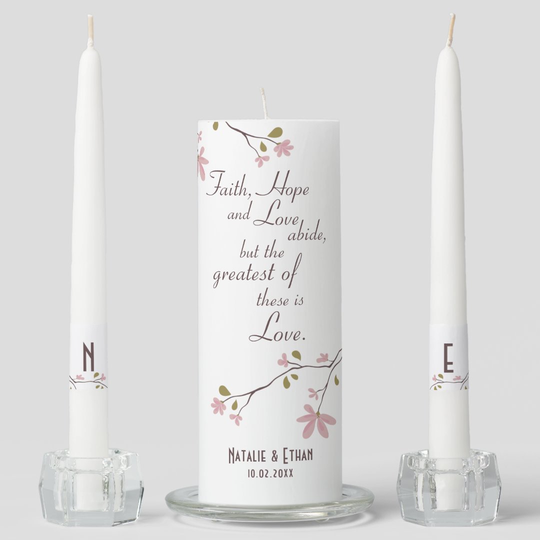 Faith Hope and Love Christian Wedding Unity Candle Set | Zazzle