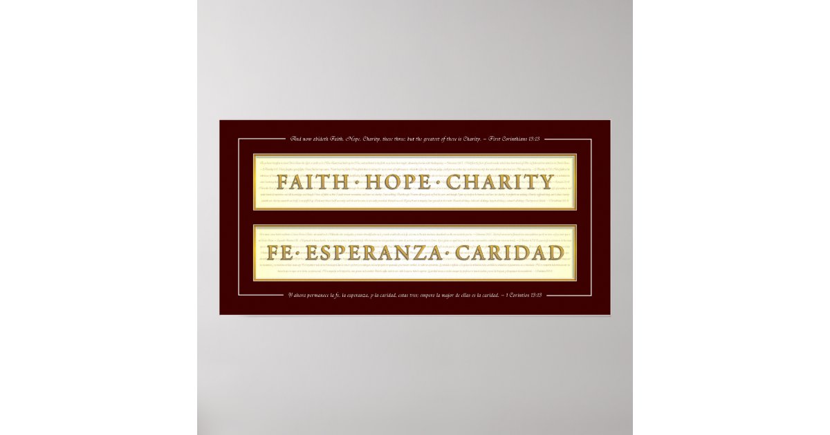 Faith, Hope, Charity in Spanish Poster | Zazzle