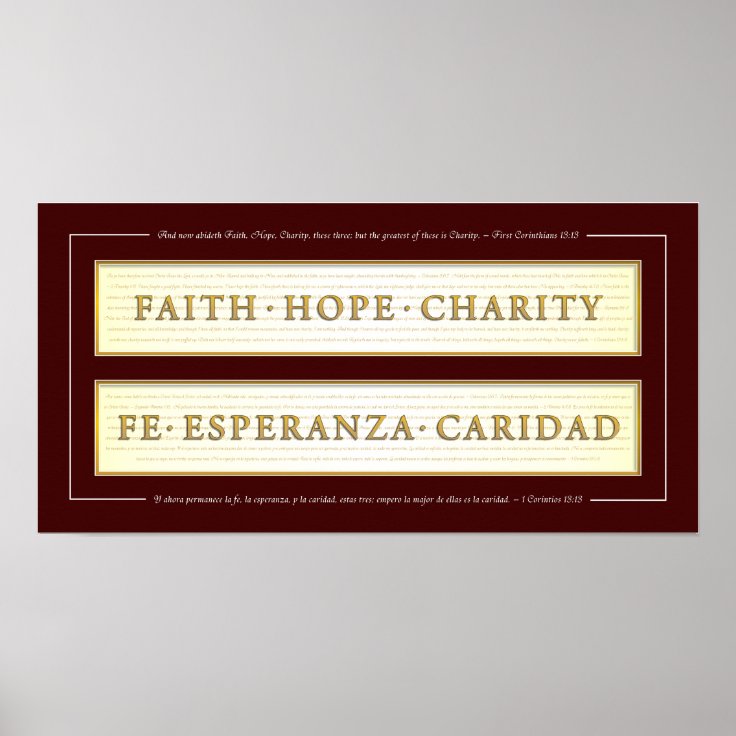 Faith, Hope, Charity in Spanish Poster | Zazzle