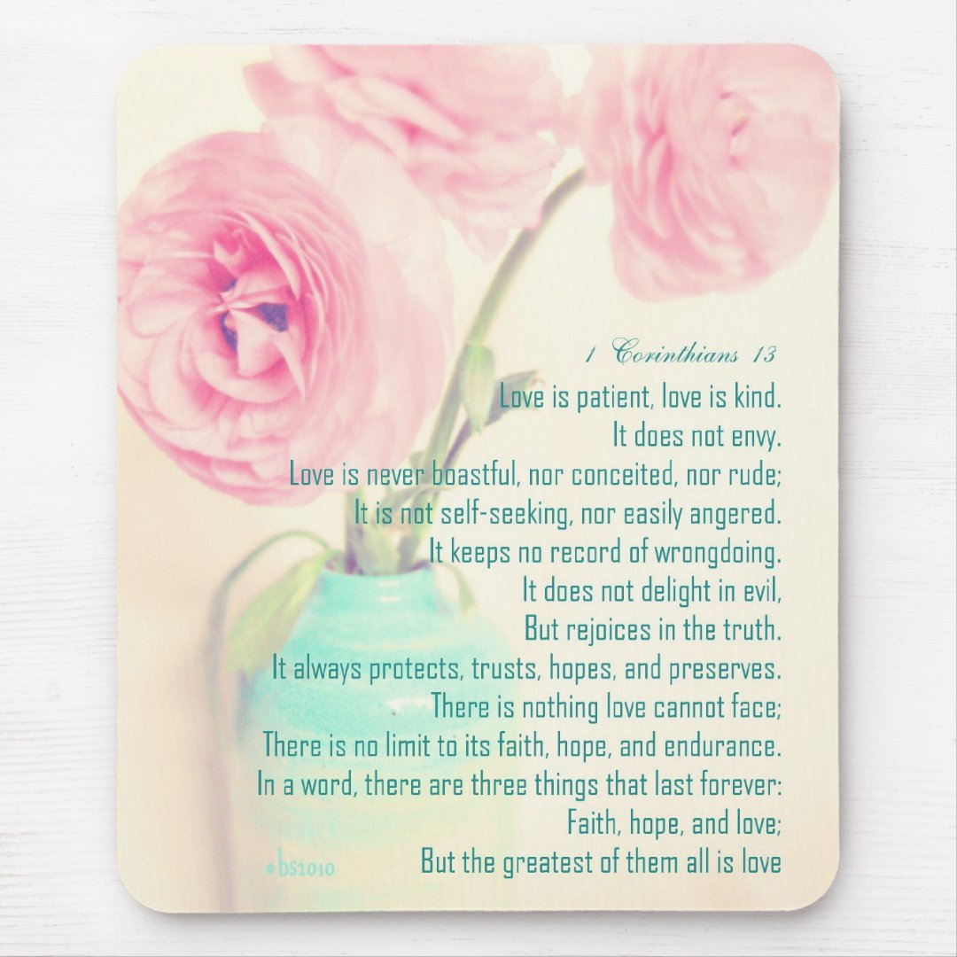 faith hope love 1 Corinthians 13 ranunculus flower Mouse Pad | Zazzle