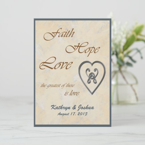 Faith Hope Love Blue Heart Wedding Invitation | Zazzle