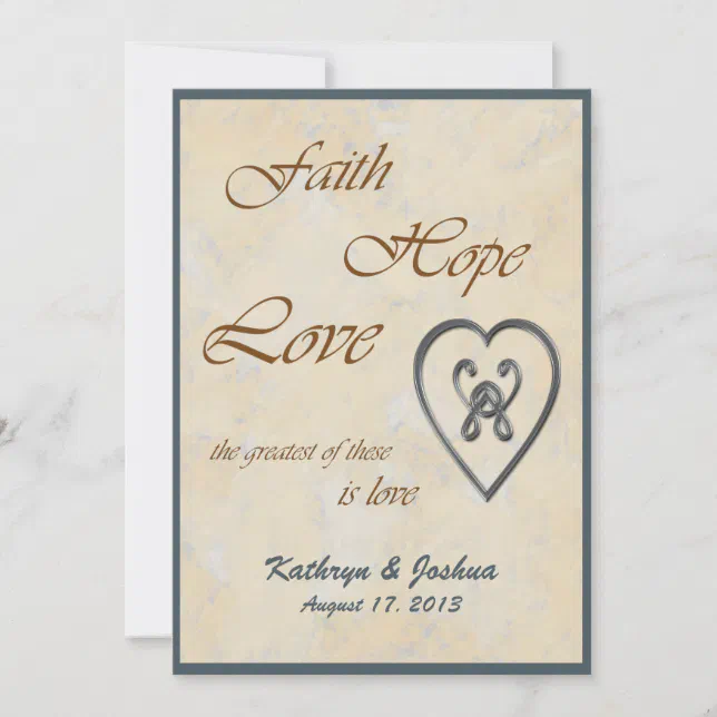 Faith Hope Love Blue Heart Wedding Invitation | Zazzle