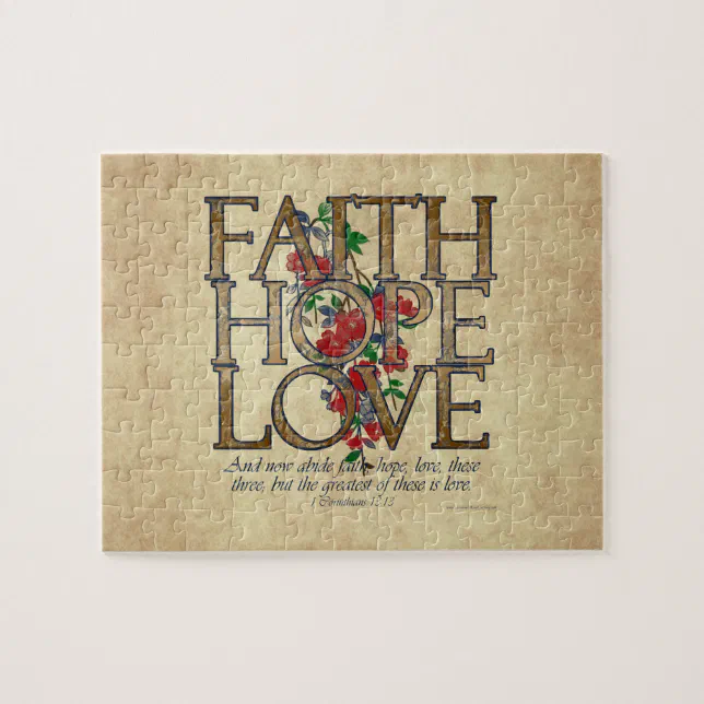 Faith Hope Love Christian Bible Verse Jigsaw Puzzle | Zazzle