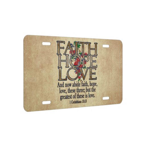 Faith Hope Love Elegant Bible Scripture Christian License Plate | Zazzle