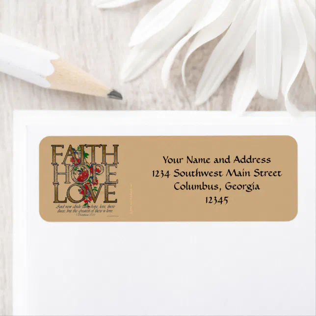 Faith Hope Love, Floral Design With Bible Verse Label | Zazzle