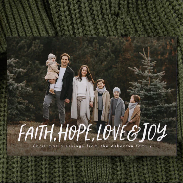 Faith hope love joy religious Christmas photo Holiday Card | Zazzle