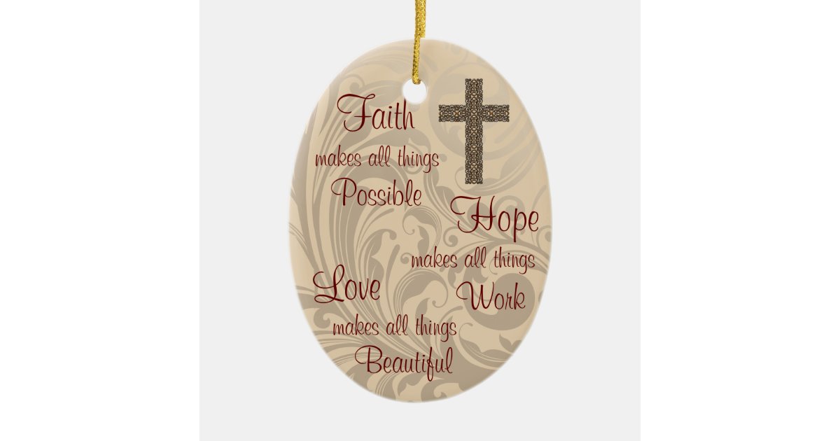 Faith Hope & Love Oval Ornament Ivory | Zazzle