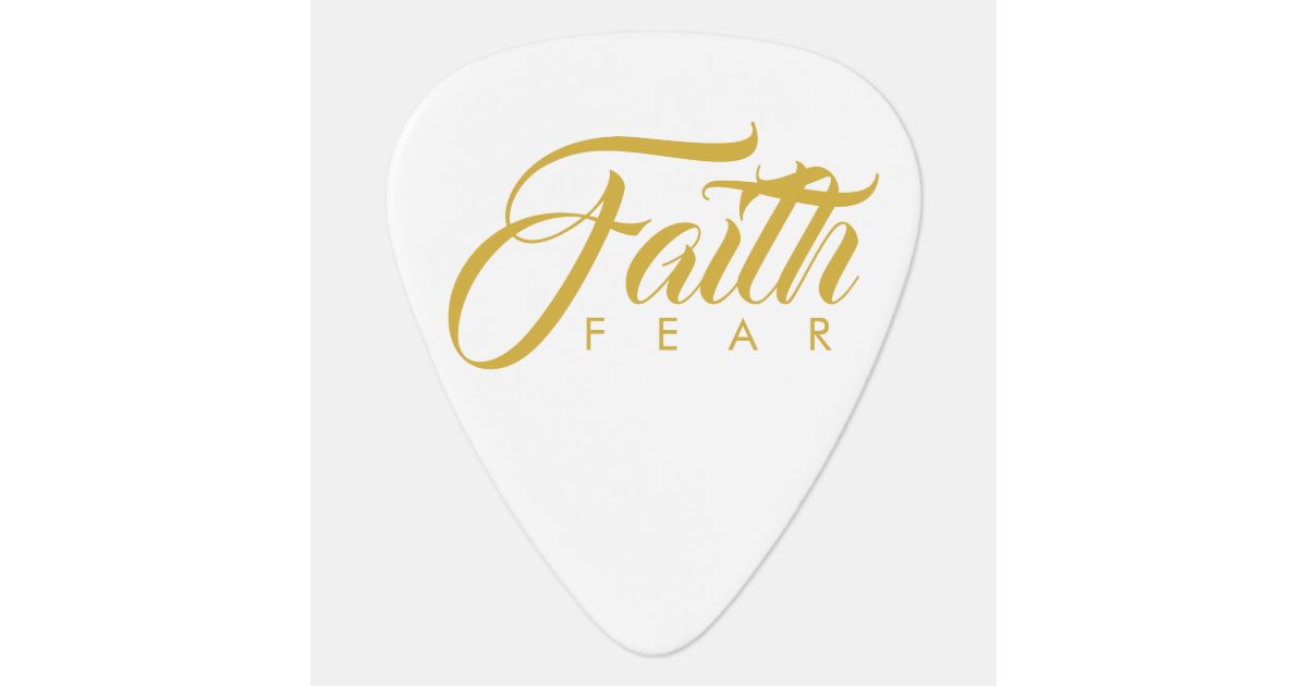 Faith Over Fear Gold and White Guitar Pick | Zazzle