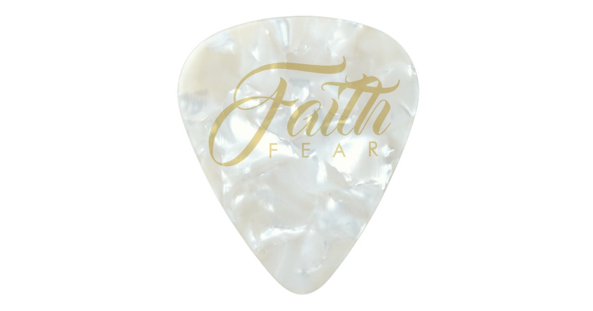 Faith Over Fear Gold and White Pearl Celluloid Guitar Pick | Zazzle