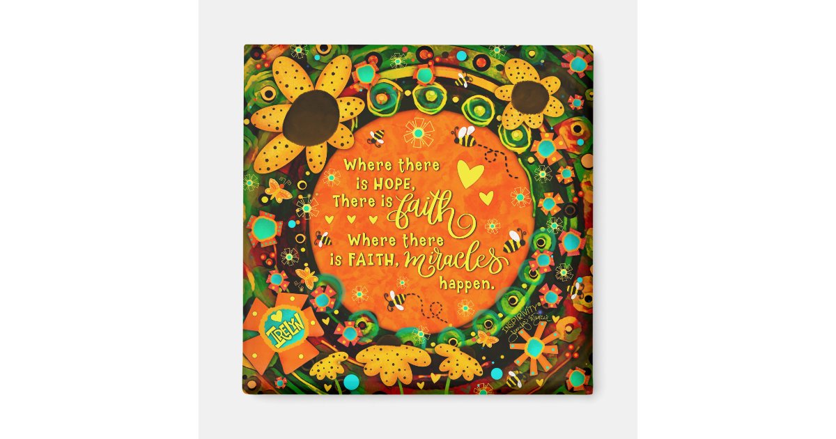 Faith Pretty Orange Yellow Floral Bumblebee Irelyn Magnet | Zazzle