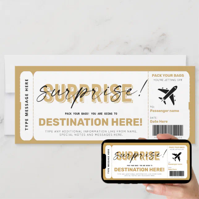 Fake Airplane Ticket Surprise Boarding Pass Invitation | Zazzle