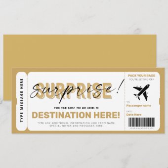 Fake Airplane Ticket Surprise Boarding Pass Invitation | Zazzle