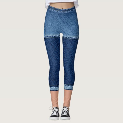 Fake denim short blue leggings | Zazzle