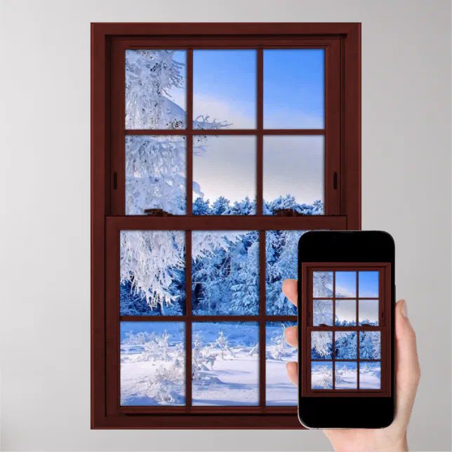 Fake Faux Window Illusion - Fresh Snow Scene Poster | Zazzle