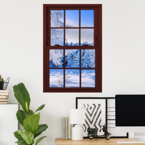 Fake Faux Window Illusion - Fresh Snow Scene Poster | Zazzle