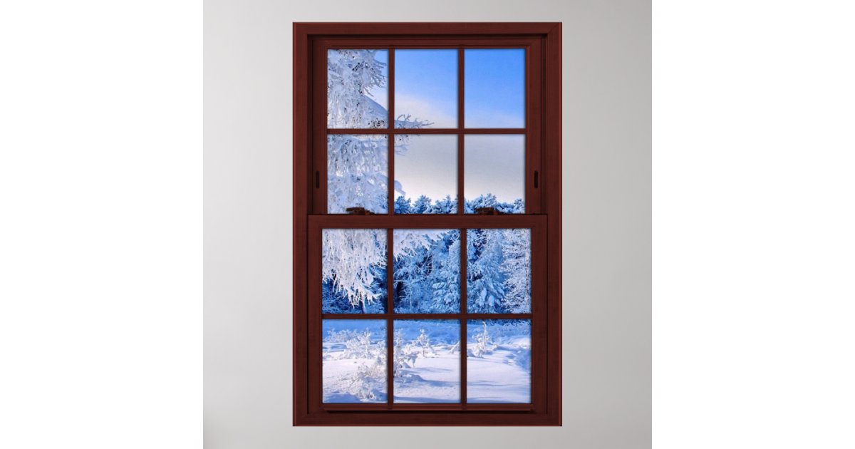 Fake Faux Window Illusion - Fresh Snow Scene Poster | Zazzle