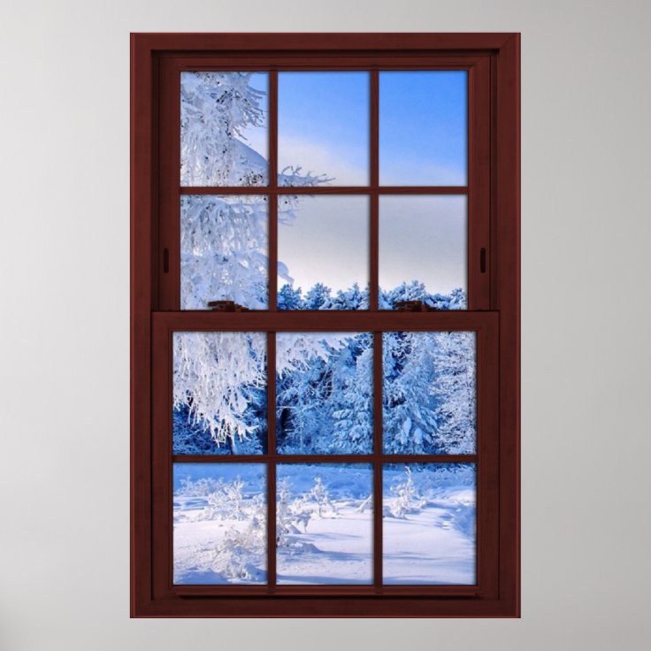 Fake Faux Window Illusion - Fresh Snow Scene Poster | Zazzle