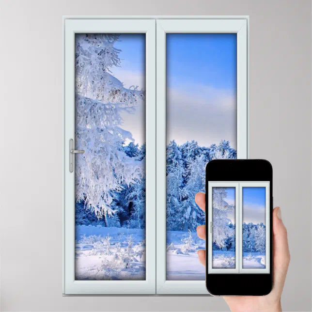 Fake Faux Window Illusion - Fresh Snow Scene Poster | Zazzle