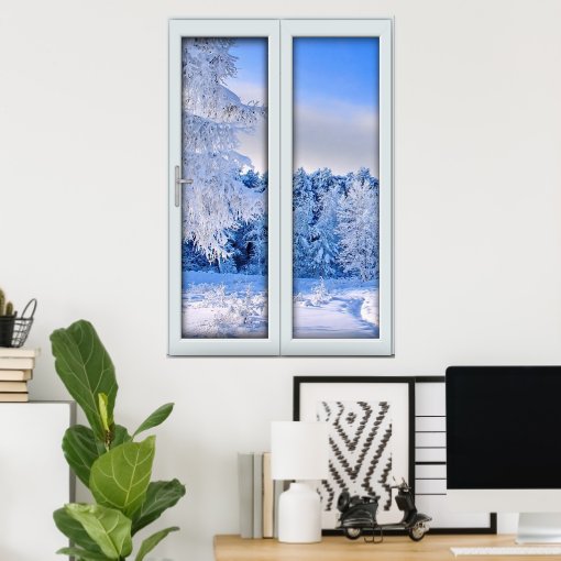 Fake Faux Window Illusion - Fresh Snow Scene Poster | Zazzle