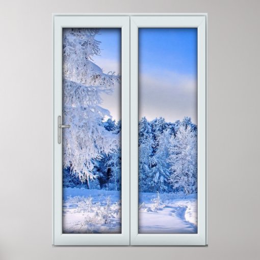 Fake Faux Window Illusion - Fresh Snow Scene Poster | Zazzle