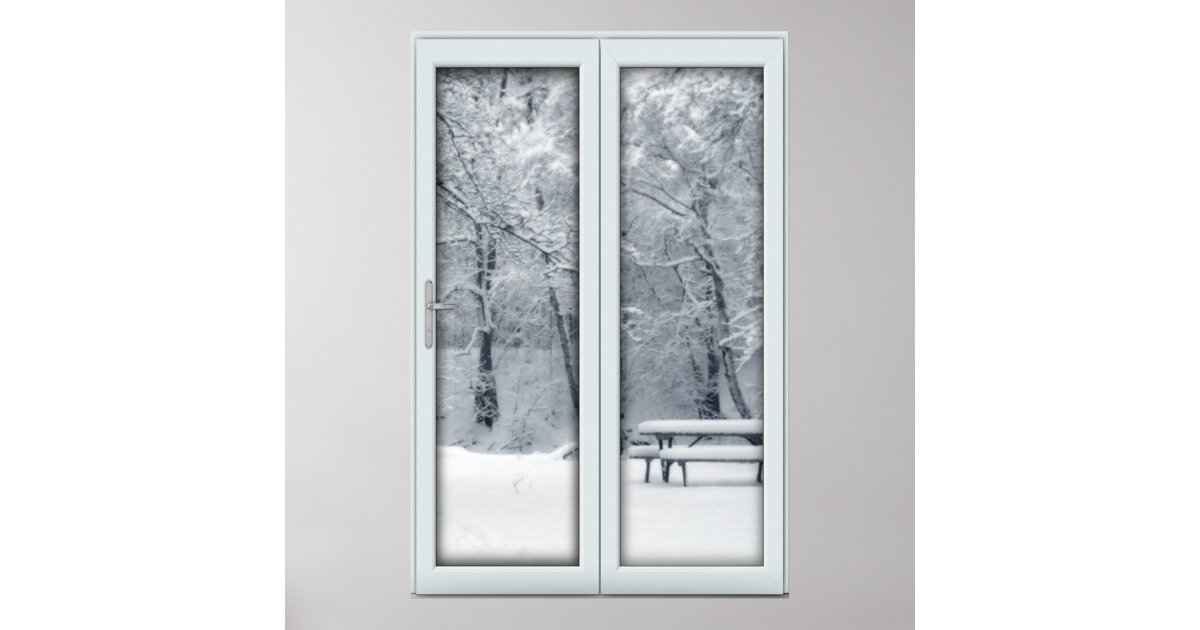 Fake Faux Window Illusion - Fresh Snow Scene Poster | Zazzle
