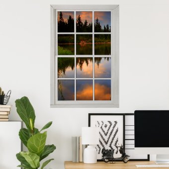 Fake Faux Window Illusion - Lake Reflection Scene Poster | Zazzle