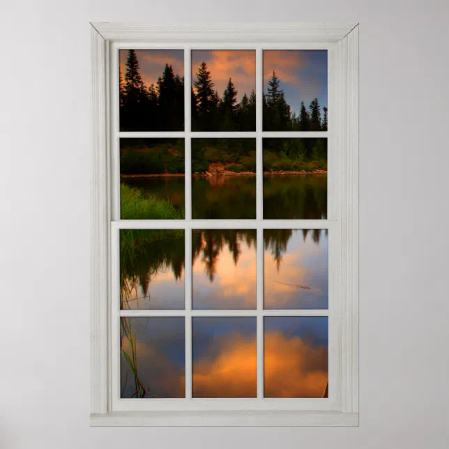 Fake Faux Window Illusion - Lake Reflection Scene Poster | Zazzle