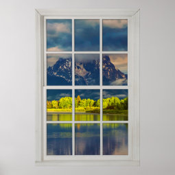 Fake Faux Window Illusion - Sunny Mountain View Poster | Zazzle