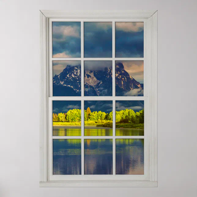 Fake Faux Window Illusion - Sunny Mountain View Poster | Zazzle