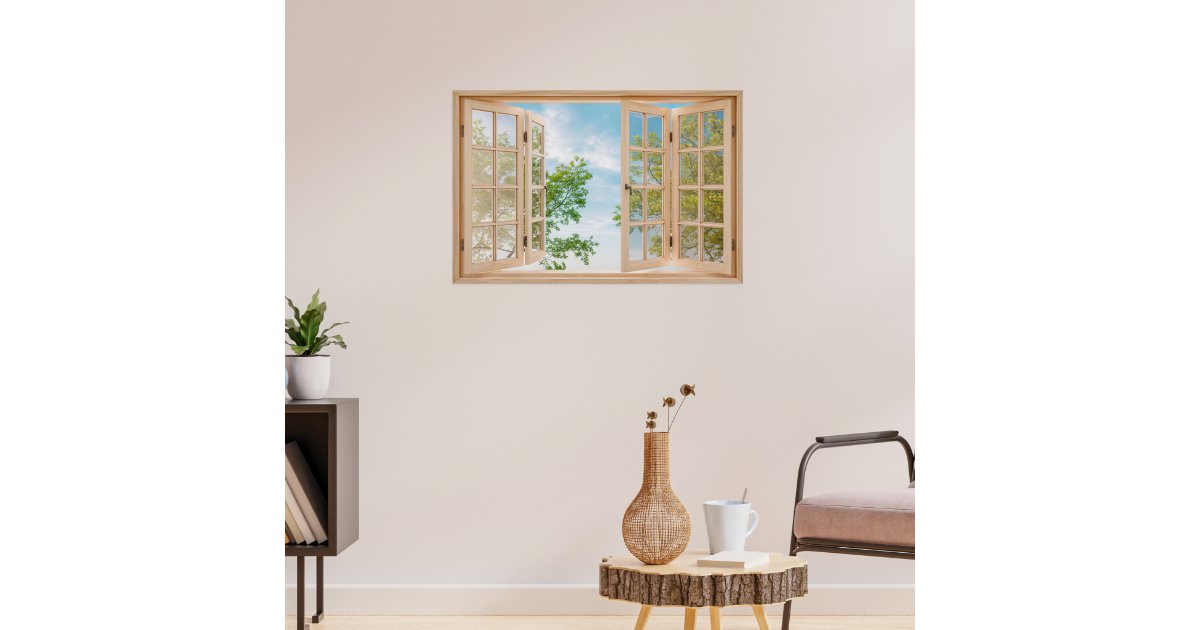 Fake Faux Window with Summer Sky view Poster | Zazzle
