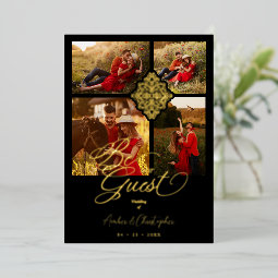 Fake Golden Luxury Filigree 4 Pictures Wedding Foil Invitation | Zazzle