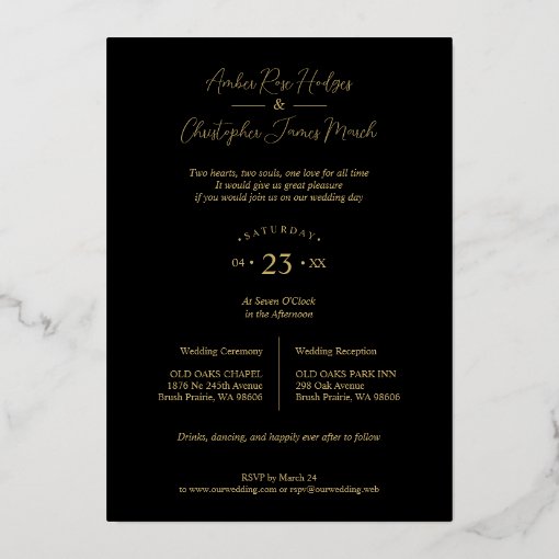 Fake Golden Luxury Filigree 4 Pictures Wedding Foil Invitation | Zazzle