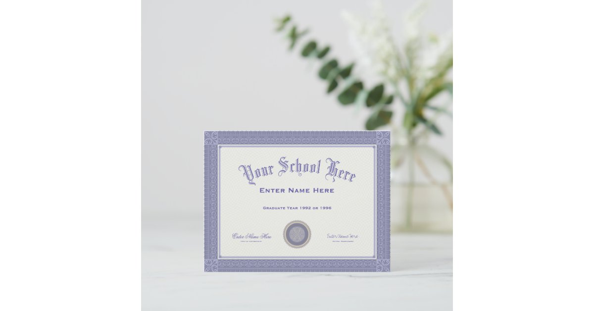 Fake Graduation Diploma Your Text Postcard | Zazzle