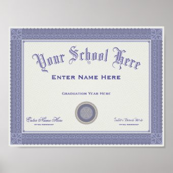 Fake Graduation Diploma Your Text Poster | Zazzle