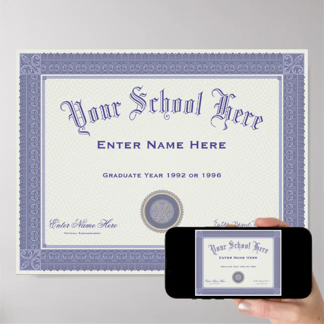 Fake Graduation Diploma Your Text Poster | Zazzle