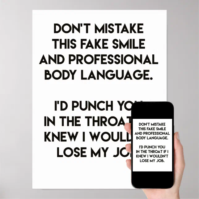Fake smile - Funny, sarcastic quote Poster | Zazzle