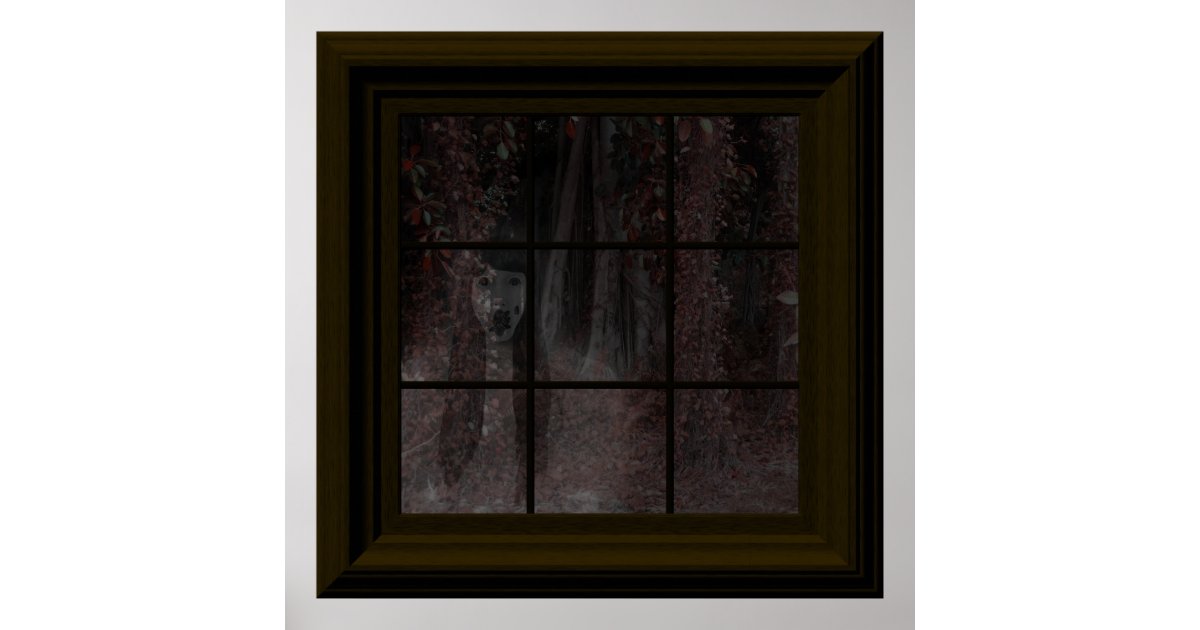 Fake Window Ghost In Woods Halloween Haunted House Poster | Zazzle