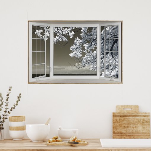 Fake Window Illusion - Ominous White Blossom View Poster | Zazzle