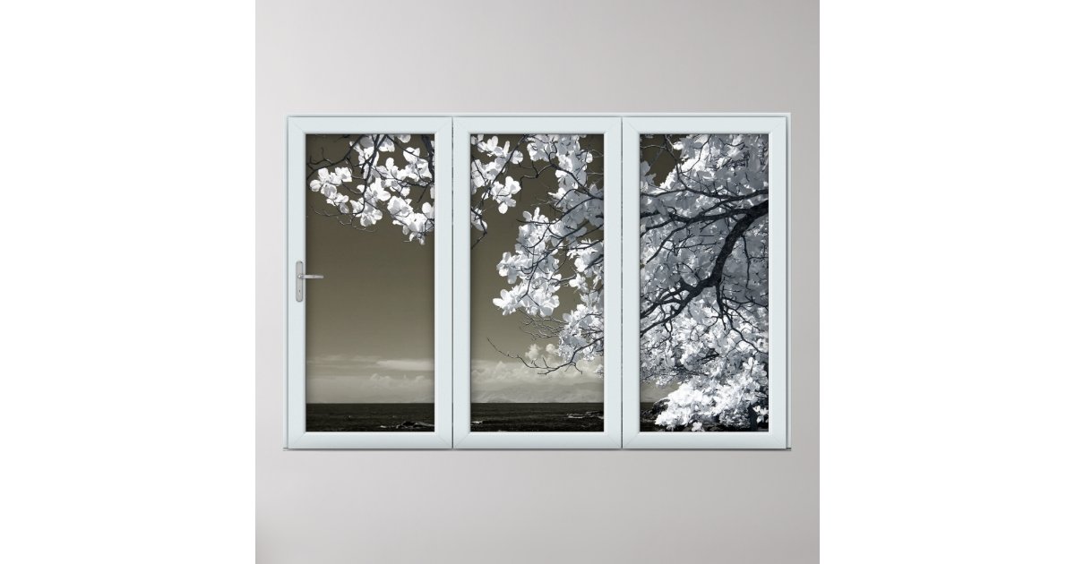 Fake Window Illusion - Ominous White Blossoms Post Poster | Zazzle