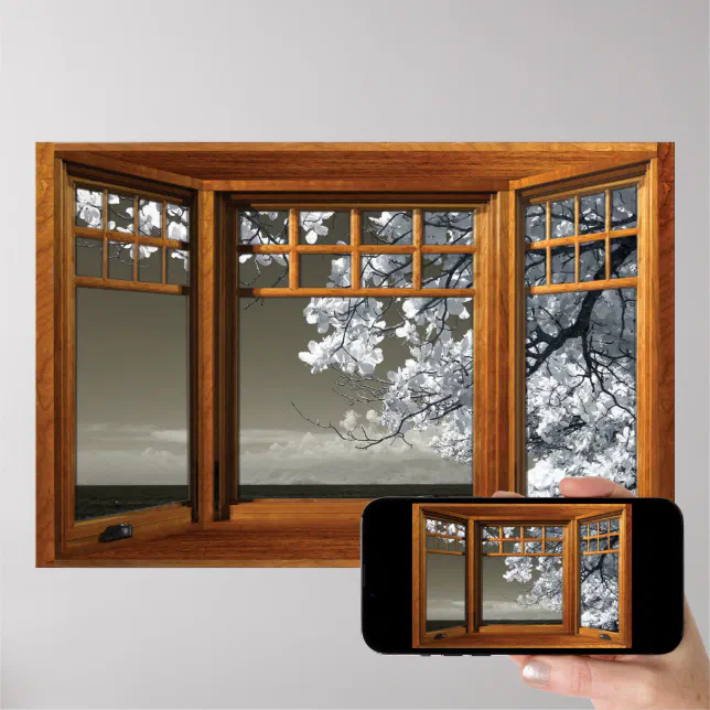 Fake Window Illusion - Ominous White Blossoms Poster | Zazzle