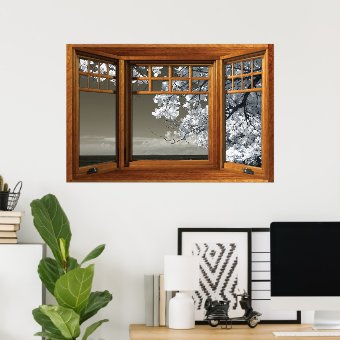 Fake Window Illusion - Ominous White Blossoms Poster | Zazzle