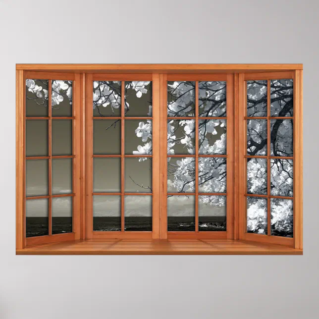 Fake Window Illusion - Ominous White Blossoms Poster | Zazzle
