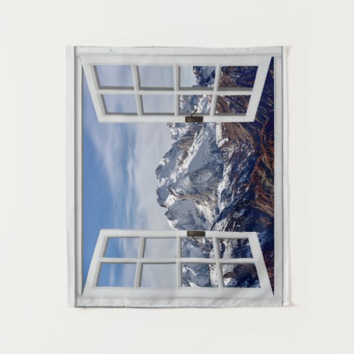 Fake Window Mountain Scene Wall Hanging Tapestry | Zazzle