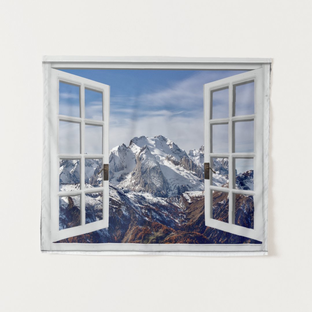Fake Window Mountain Scene Wall Hanging Tapestry | Zazzle