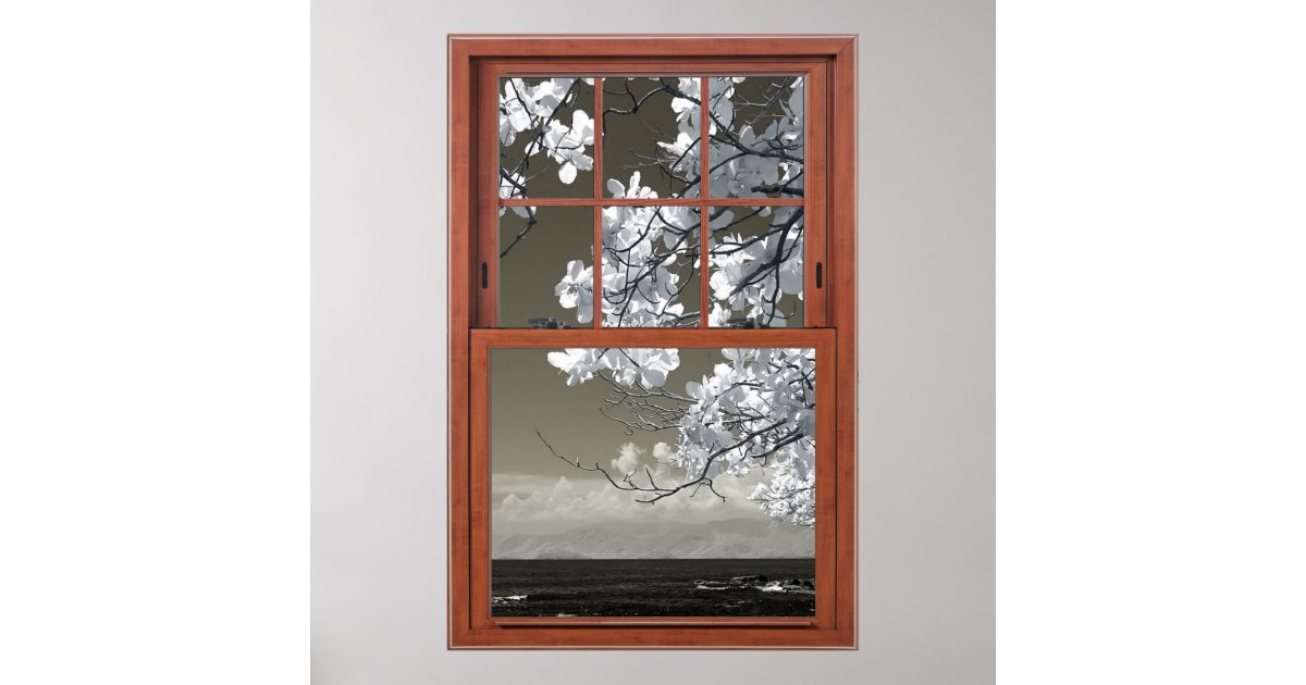 Fake Window - Ominous White Flower Blossoms Poster | Zazzle