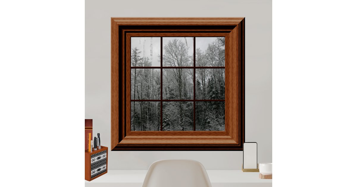 Fake Window Poster Winter Snow Scene Trees Icicles | Zazzle