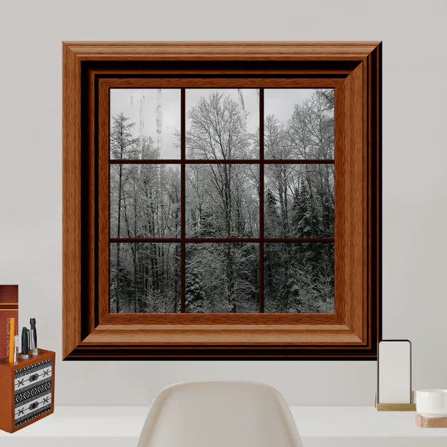 Fake Window Poster Winter Snow Scene Trees Icicles | Zazzle