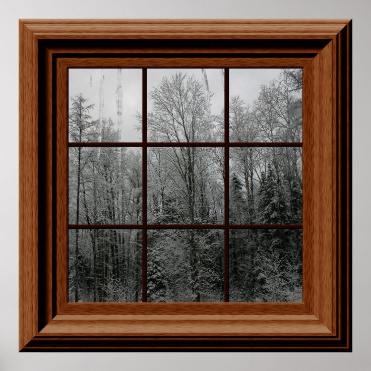 Fake Window Poster Winter Snow Scene Trees Icicles | Zazzle