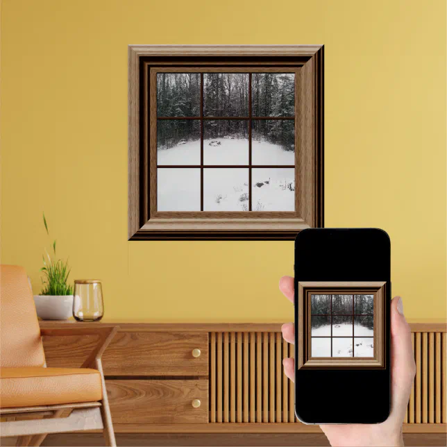 Fake Window Poster Winter Snow Scene With Trees | Zazzle